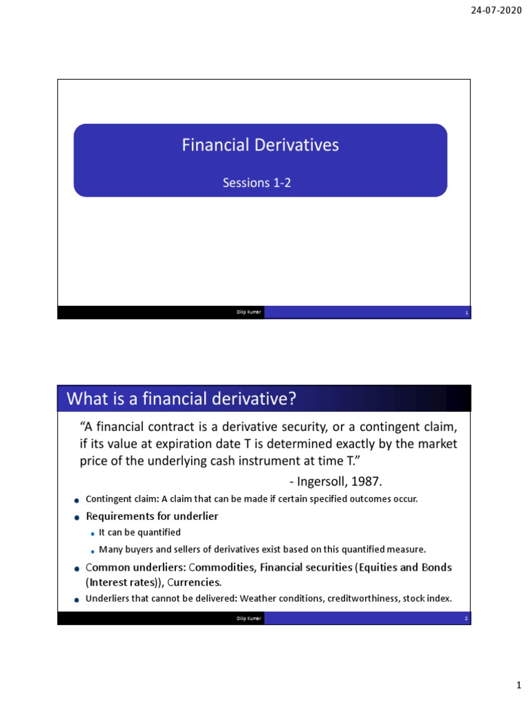 Financial Derivatives: Sessions 1-2 | PDF | Derivative (Finance ...