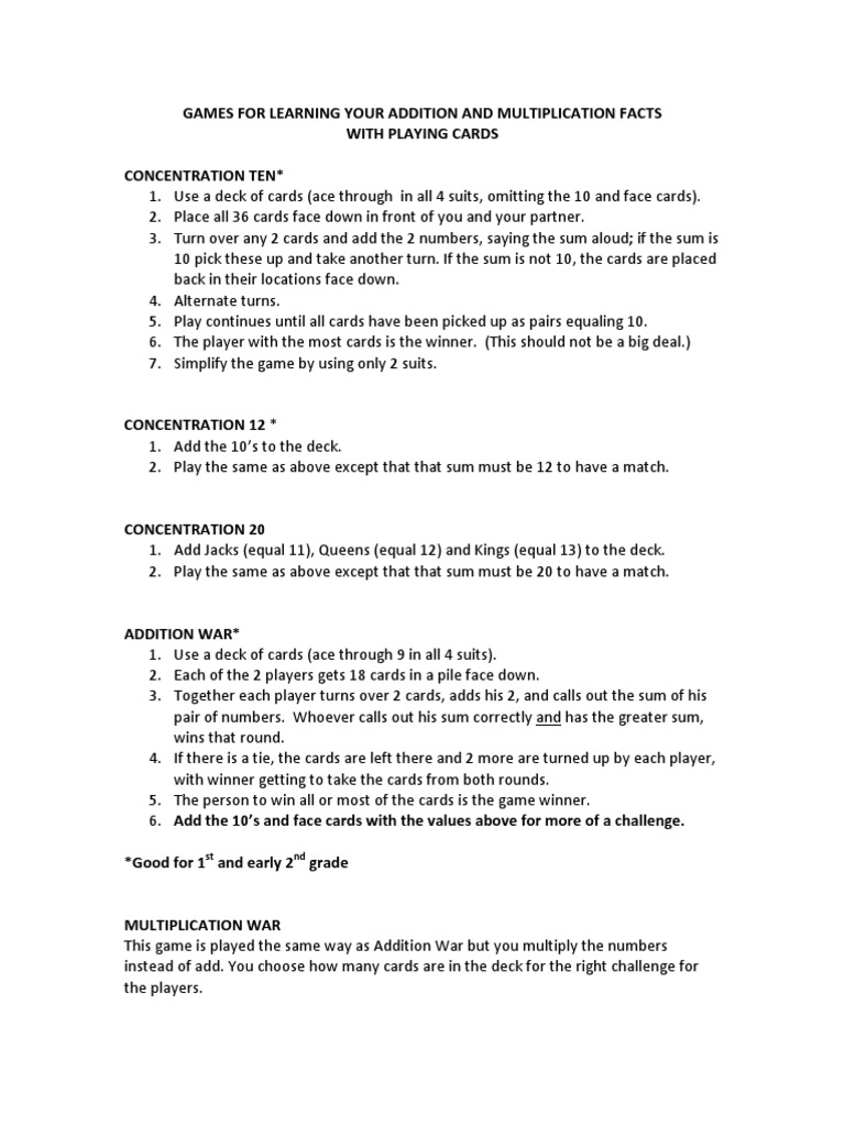 Card Games for Math Skills | PDF | Rummy | Ephemera