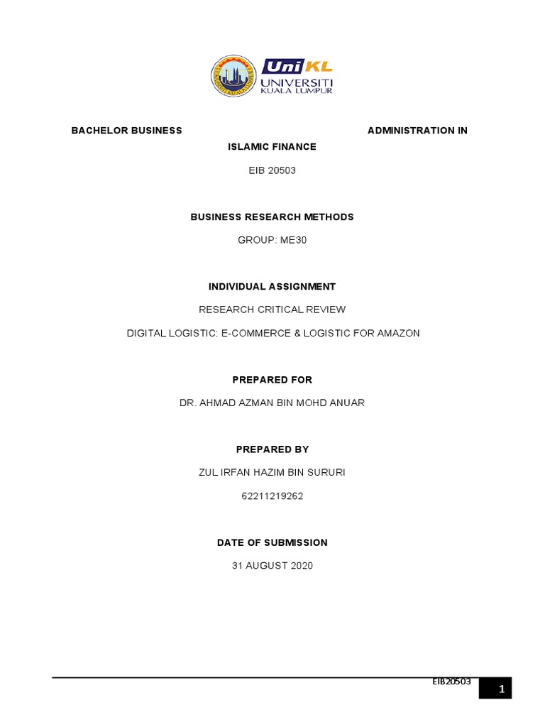 BRM Individual Assignment (E-Logistics) | PDF | E Commerce | Logistics