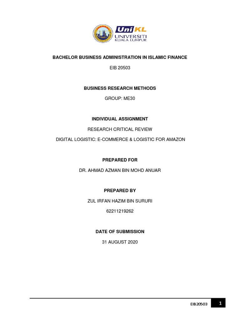 BRM Individual Assignment (E-Logistics) PDF | PDF | E Commerce | Logistics