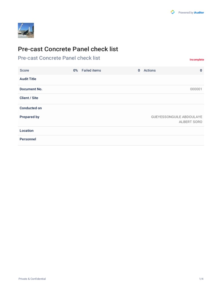 Pre-Cast Concrete Panel Check List | PDF | Precast Concrete | Concrete
