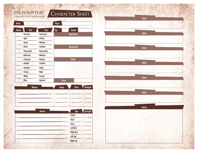 Paleomythic - Character Sheet PDF | PDF