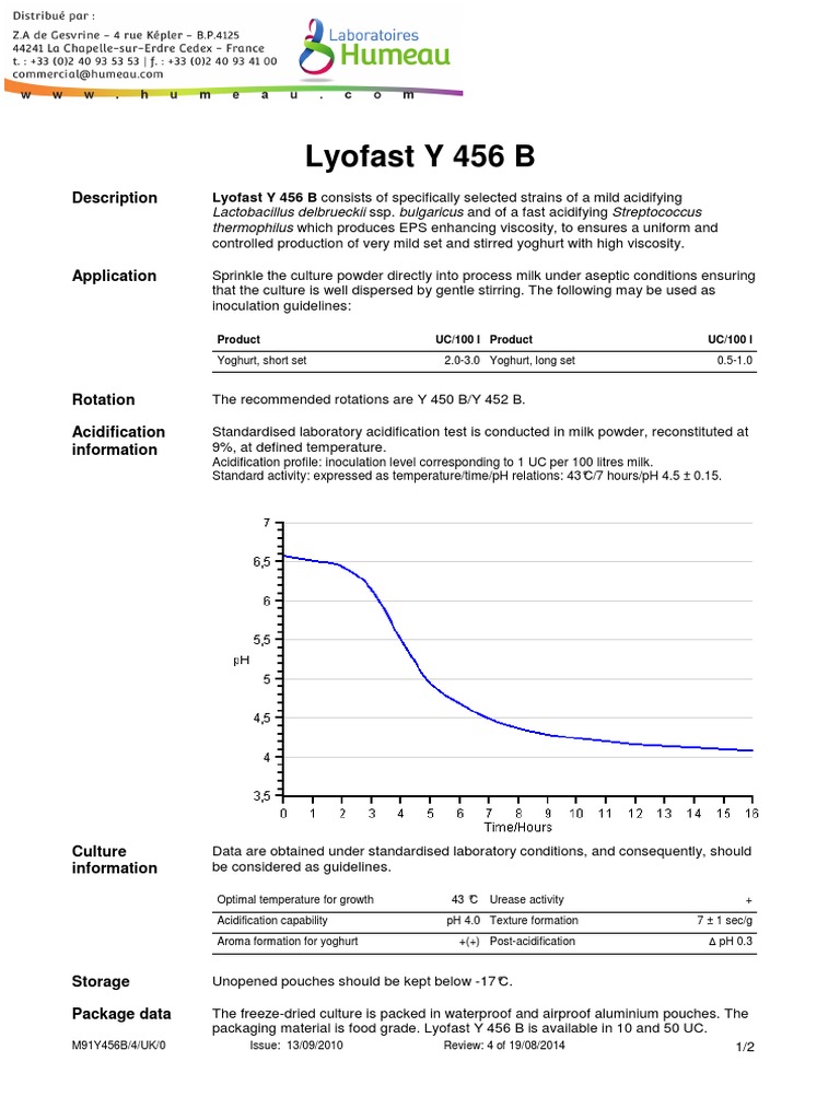 Lyofast Y 456 B Yogurt Culture Guide | PDF | Yogurt | Nature