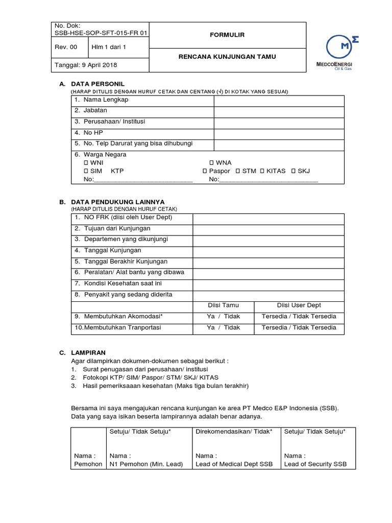 Formulir Rencana Kunjungan Tamu SSB | PDF