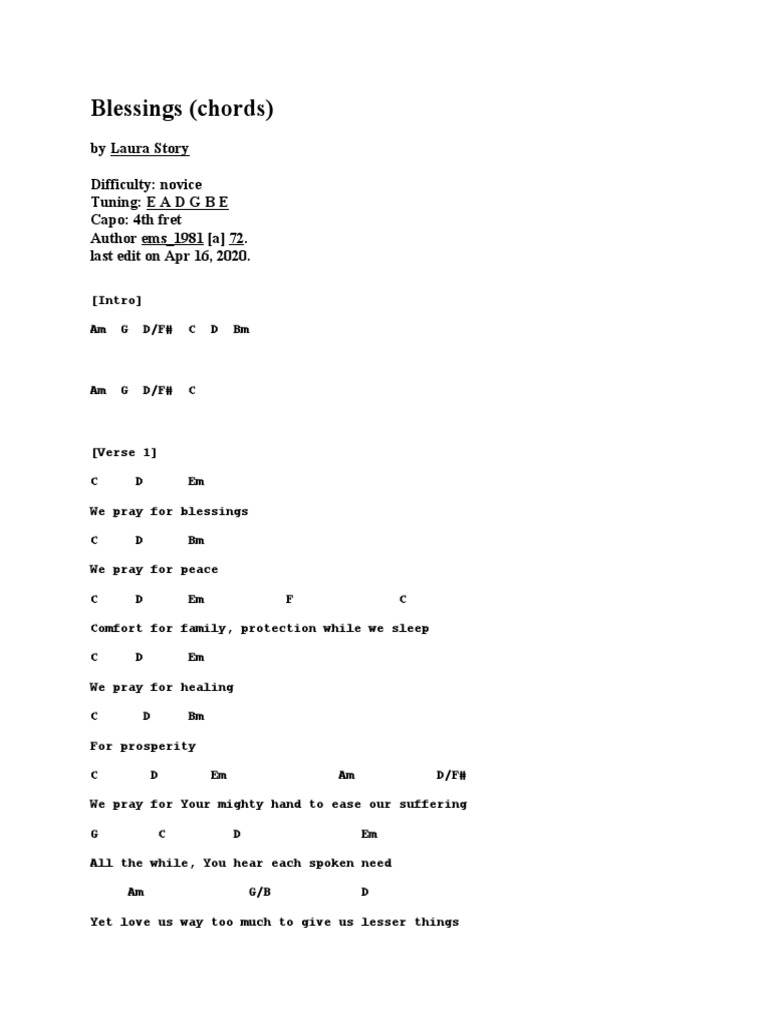 Laura Story's "Blessings" Chords | PDF