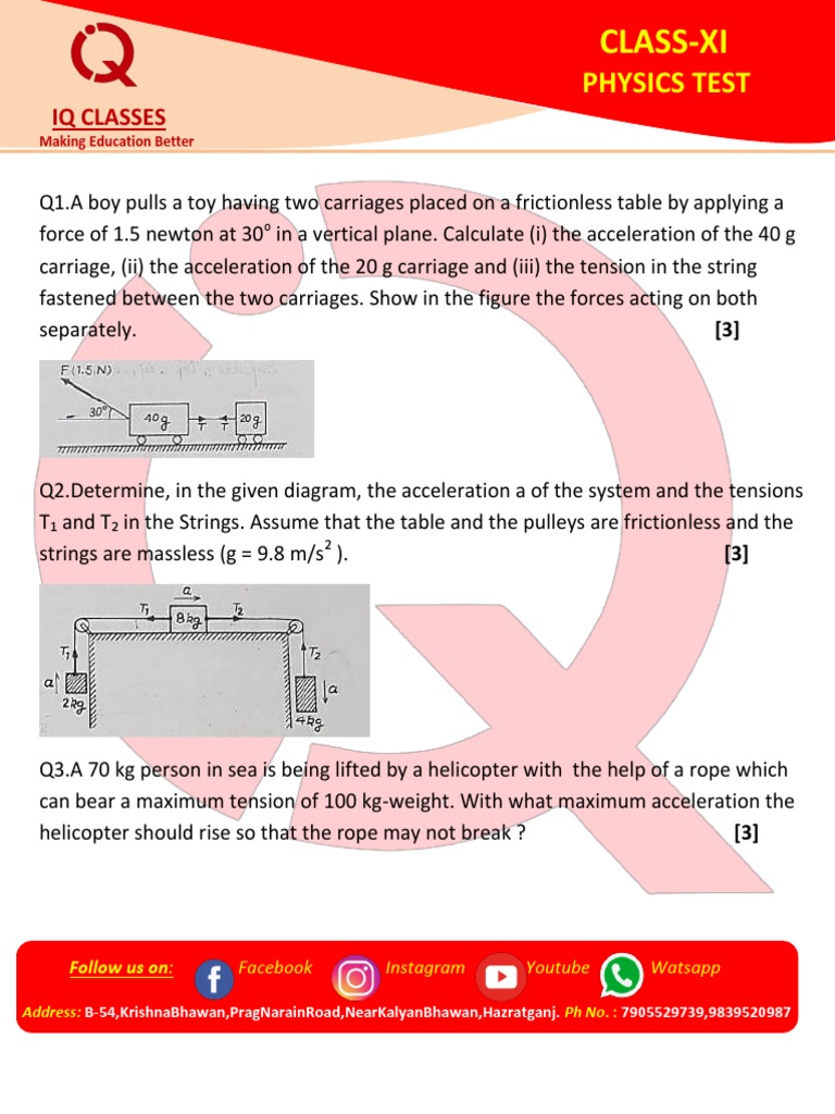 Applying Physics Concepts: Sample Test Questions on Forces, Motion, and ...