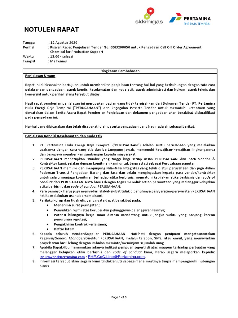 Risalah Rapat Penjelasan - G5I3200050 | PDF