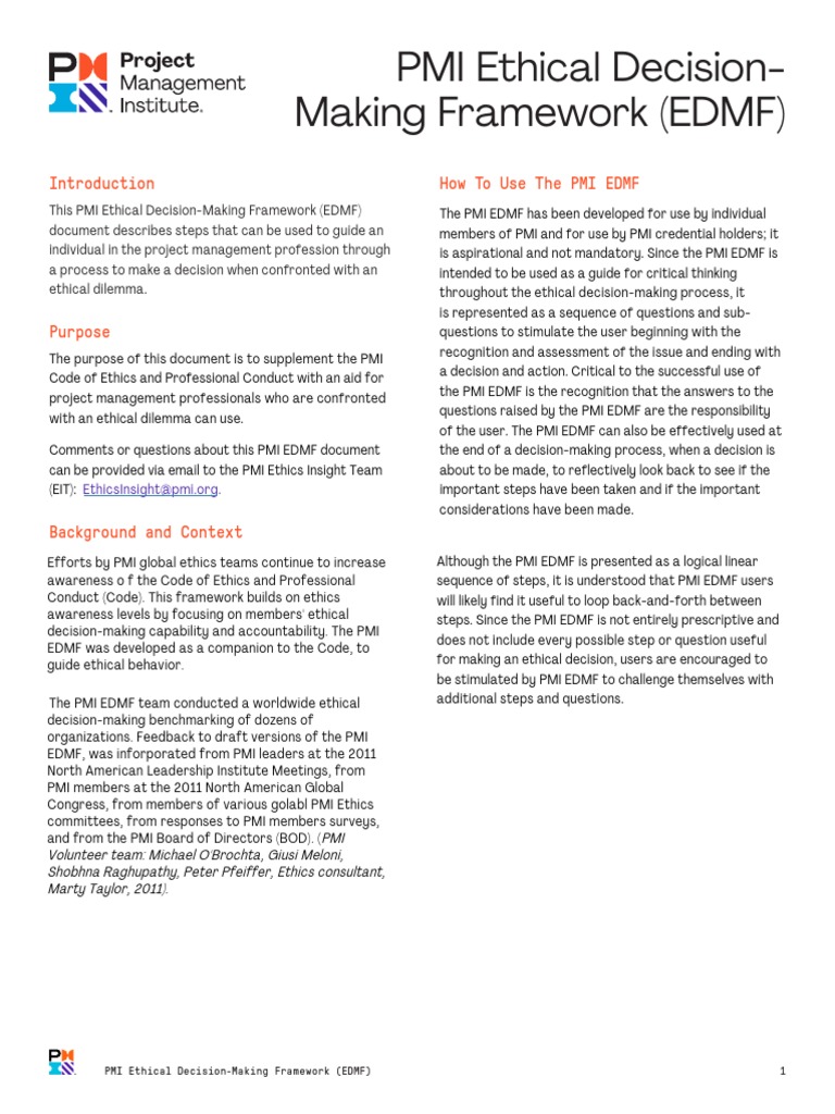 PMI 2020 Ethical Decision Making Framework (EDMF) PDF | Download Free ...