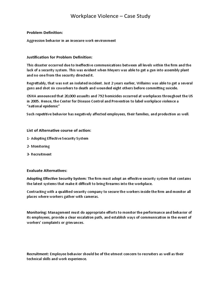 Workplace Violence Case Study Analysis | PDF | Employment | Violence