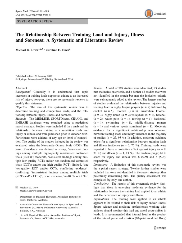 The Relationship Between Training Load and Injury, Illness | PDF ...