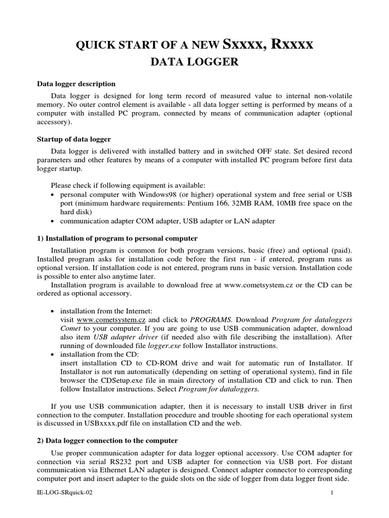 SXXXX, RXXXX: Quick Start of A New Data Logger | PDF | Computer Data ...