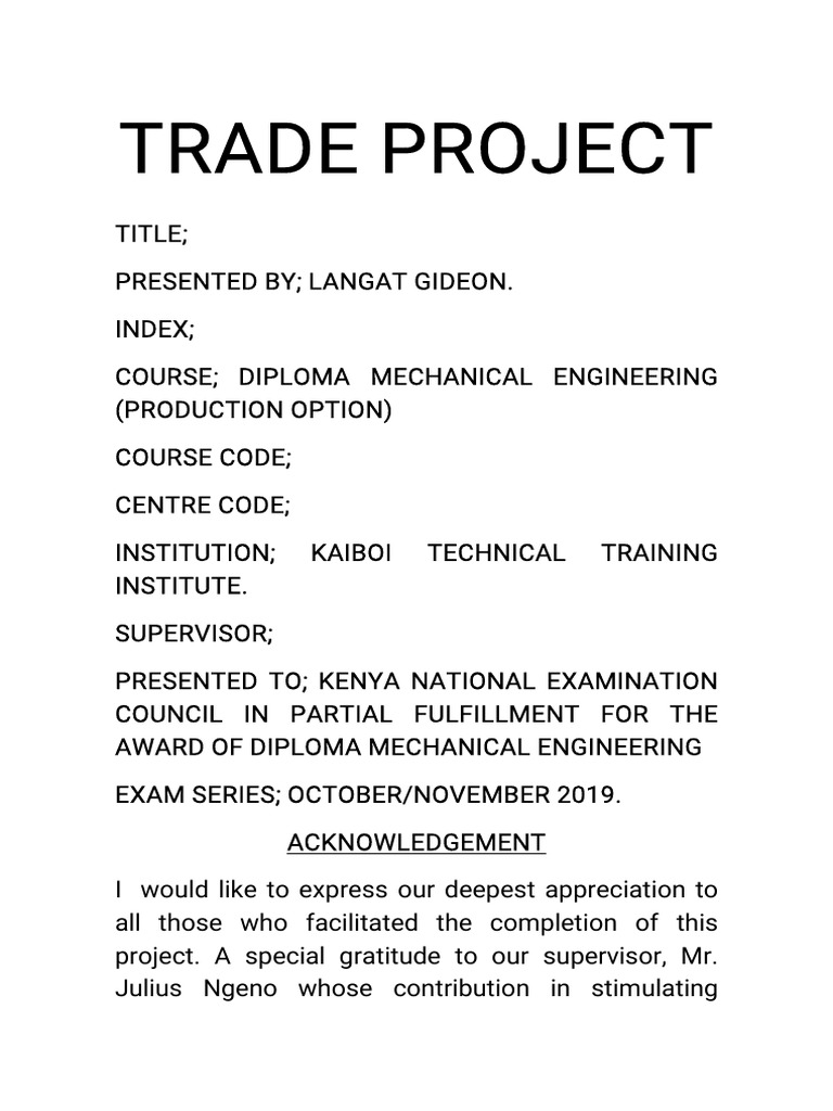 Trade Project - Mechanical PDF | PDF | Machines | Mechanical Engineering