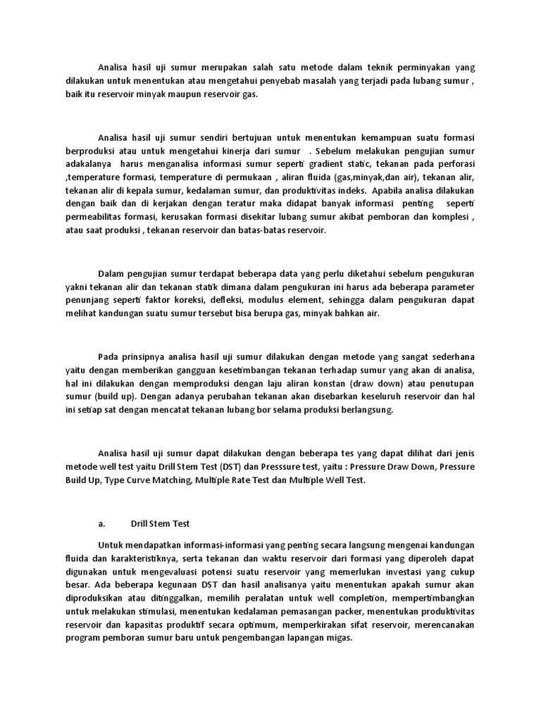 Analisa Hasil Uji Sumur Merupakan Salah Satu Metode Dalam Teknik ...