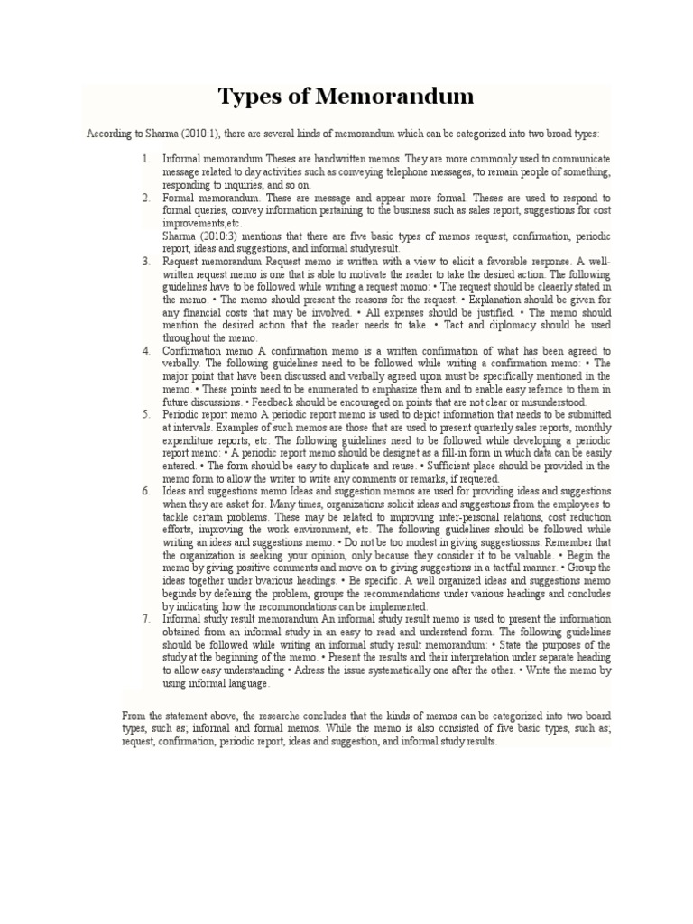 Types of Memorandum | PDF | Memorandum | Human Communication
