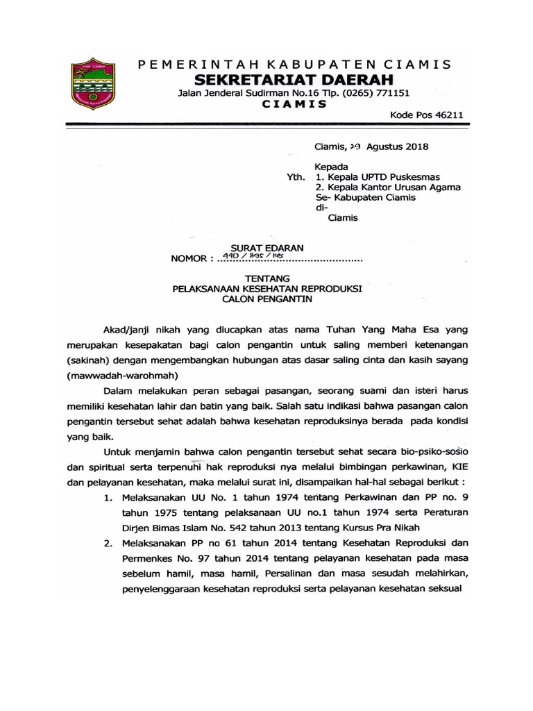 Surat Edaran Catin | PDF