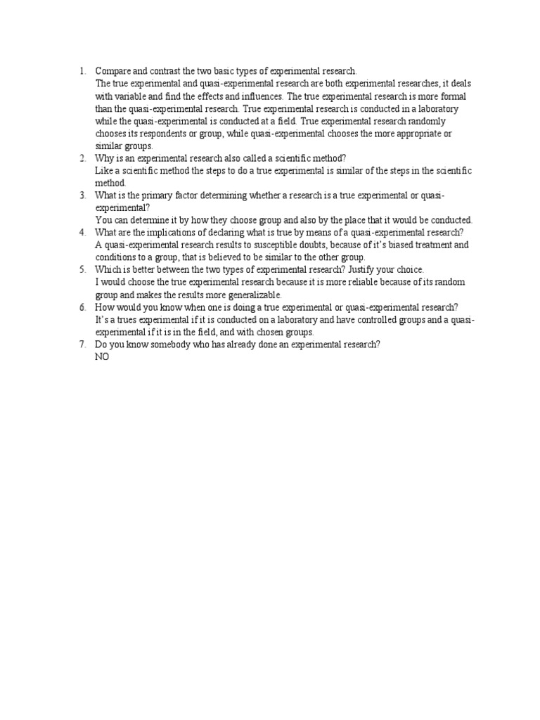 Compare and Contrast The Two Basic Types of Experimental Research | PDF
