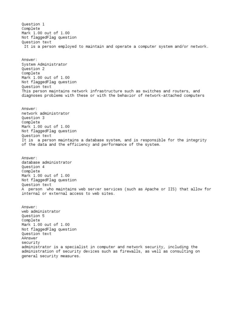 System Administration and Maintenance Quiz 1 | PDF