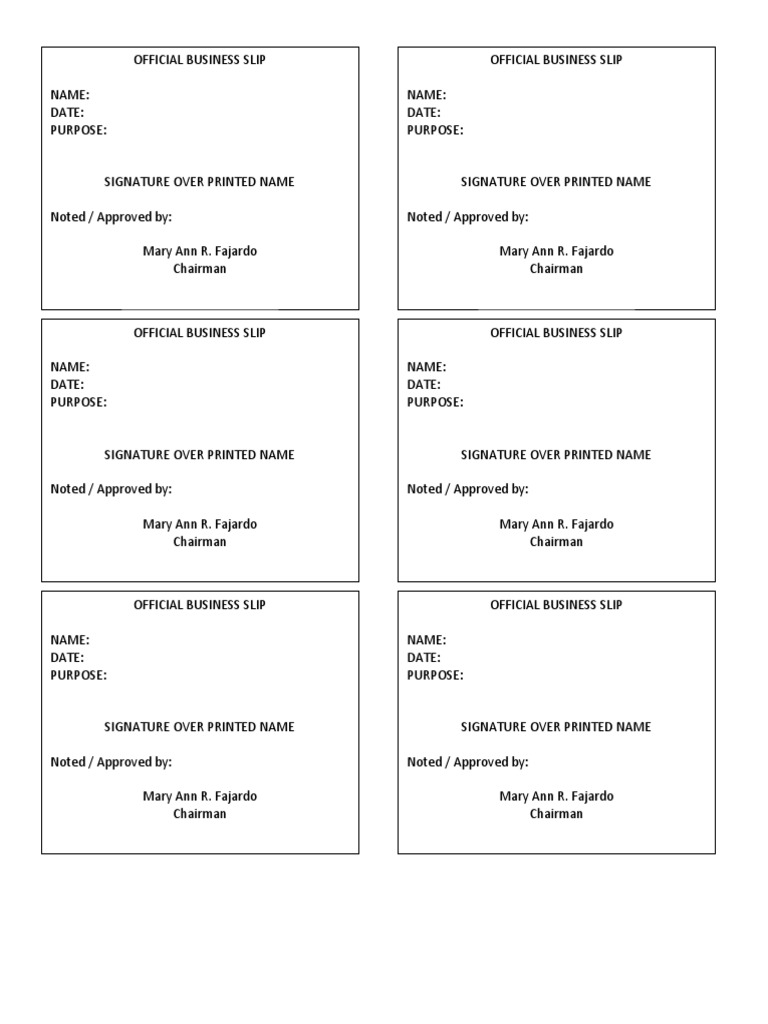 Official Business Slip Template | PDF