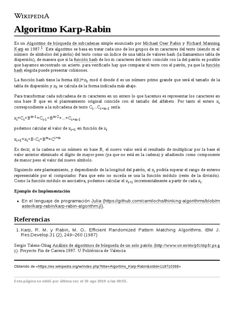 Algoritmo Karp-Rabin | PDF | Matemáticas Aplicadas | Algoritmos