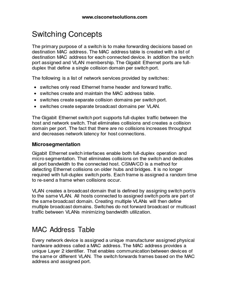 Switching Concepts: MAC Address Table | PDF | Network Switch | Ethernet