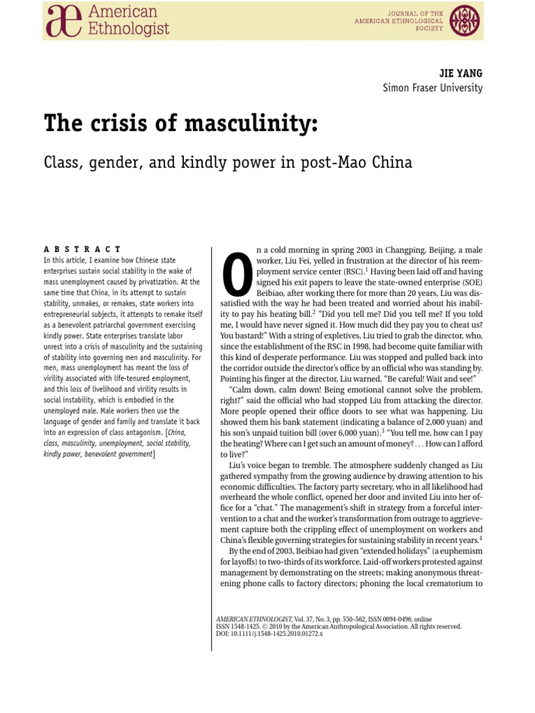 The Crisis of Masculinity:: Class, Gender, and Kindly Power in Post-Mao ...