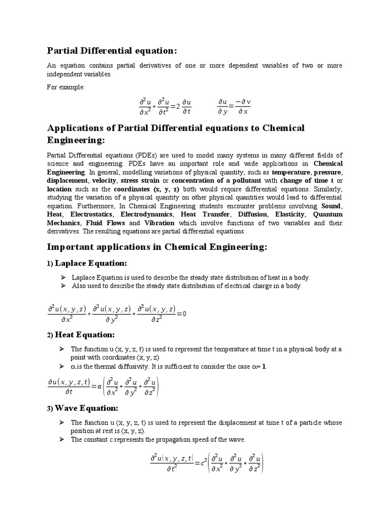 PDE Applications in Chemical Engineering | PDF | Partial Differential ...