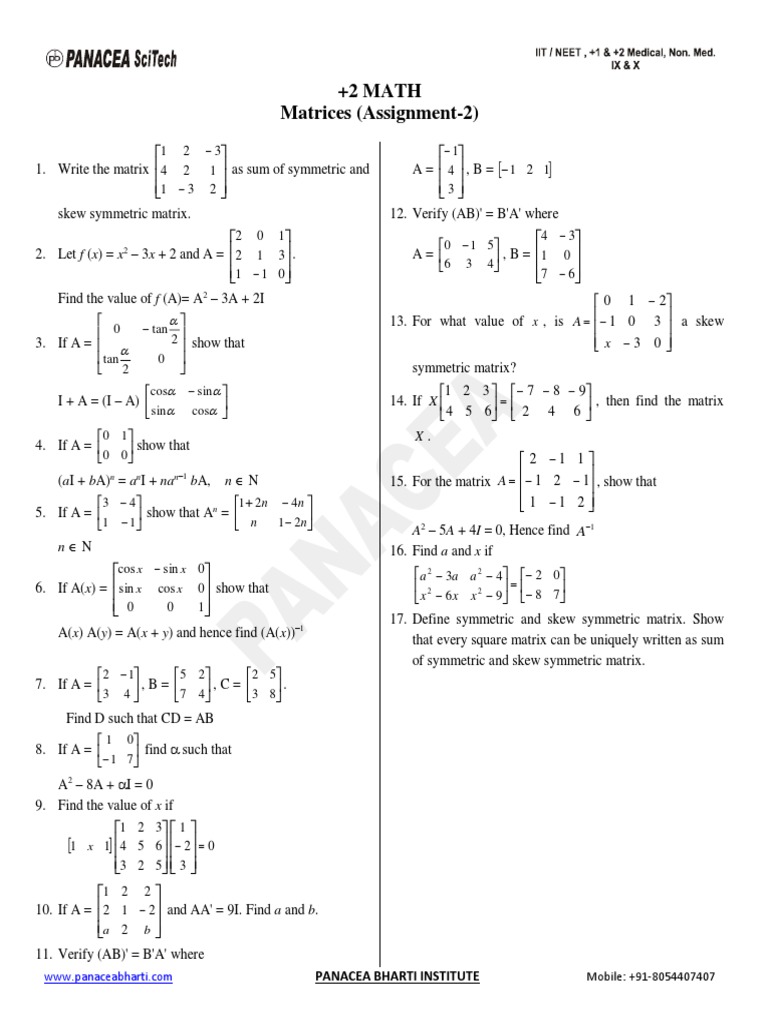 +2 Assignment-2 Matrices | Download Free PDF | Matrix (Mathematics) | Functional Analysis