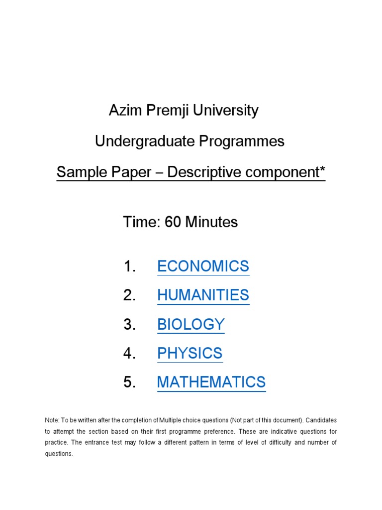 Azim Premji University Sample Exam Paper | PDF | Gravity | Poverty