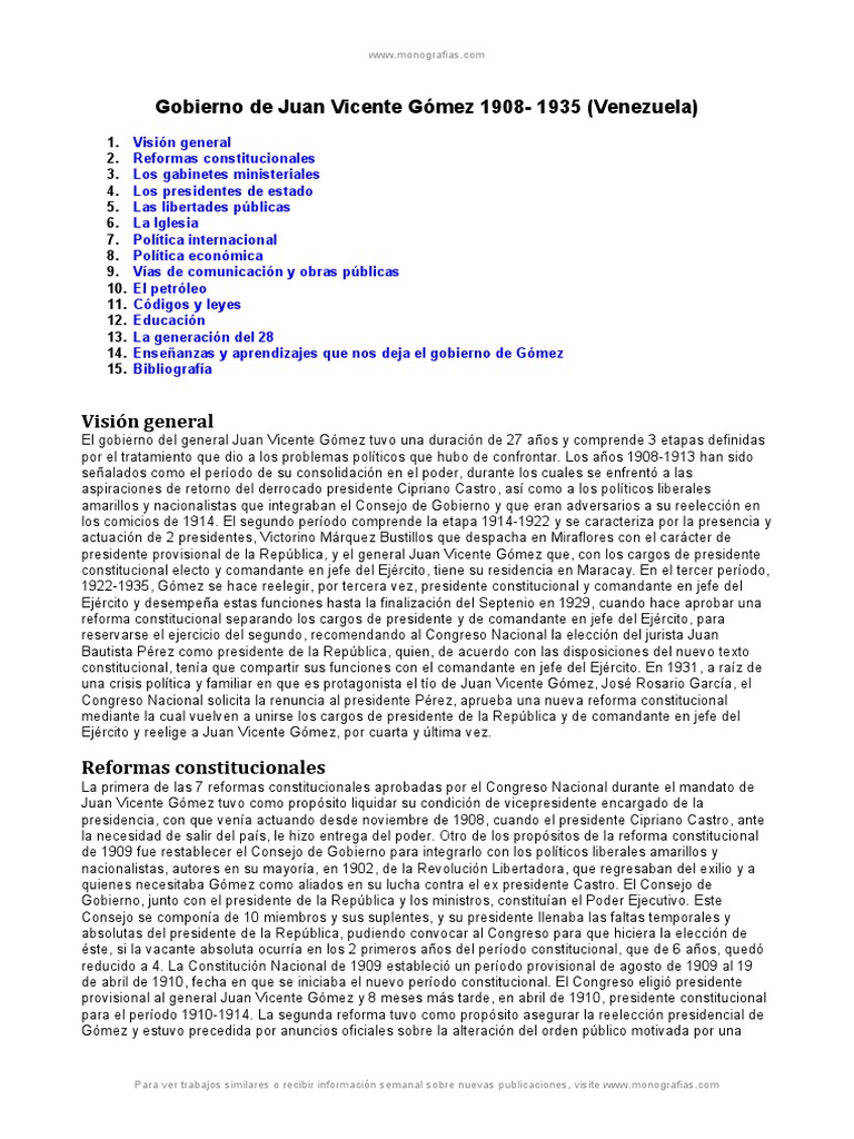Gobierno de Juan Vicente Gómez 1908-1935 | PDF | Venezuela | Gobierno