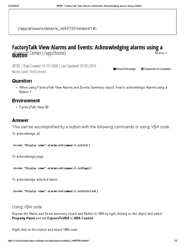 FactoryTalk View Alarms and Events - Acknowledging Alarms Using A ...