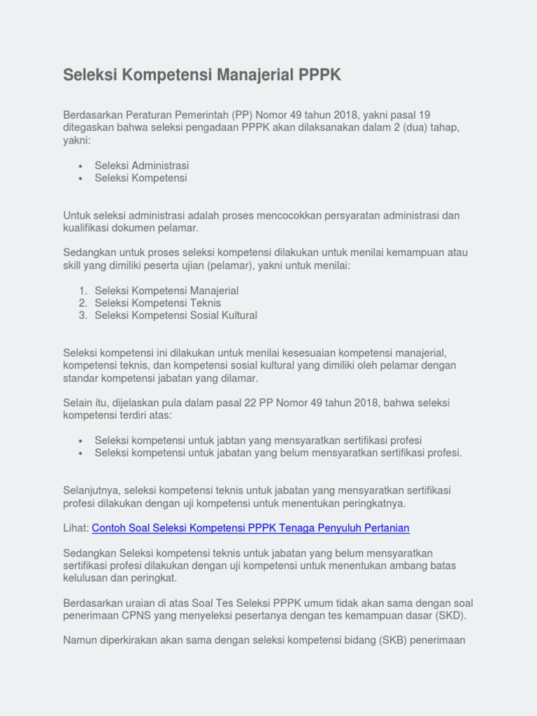 Contoh Soal Seleksi Kompetensi Manajerial PPPK | PDF