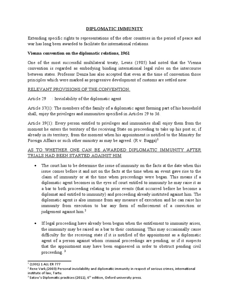Diplomatic Immunity Analysis: Determining Immunity for Ms. Aria Dark ...