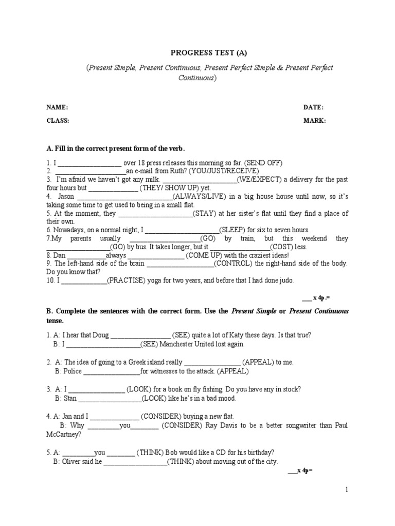 Test Paper (A) - PRESENT TENSES | PDF | Morphology | Cognitive Science