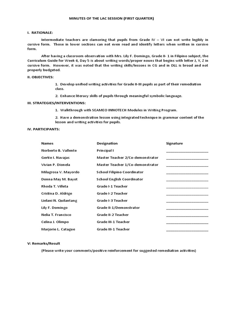 LAC Session Minutes: Writing Strategies | PDF | Pedagogy | Behavior ...