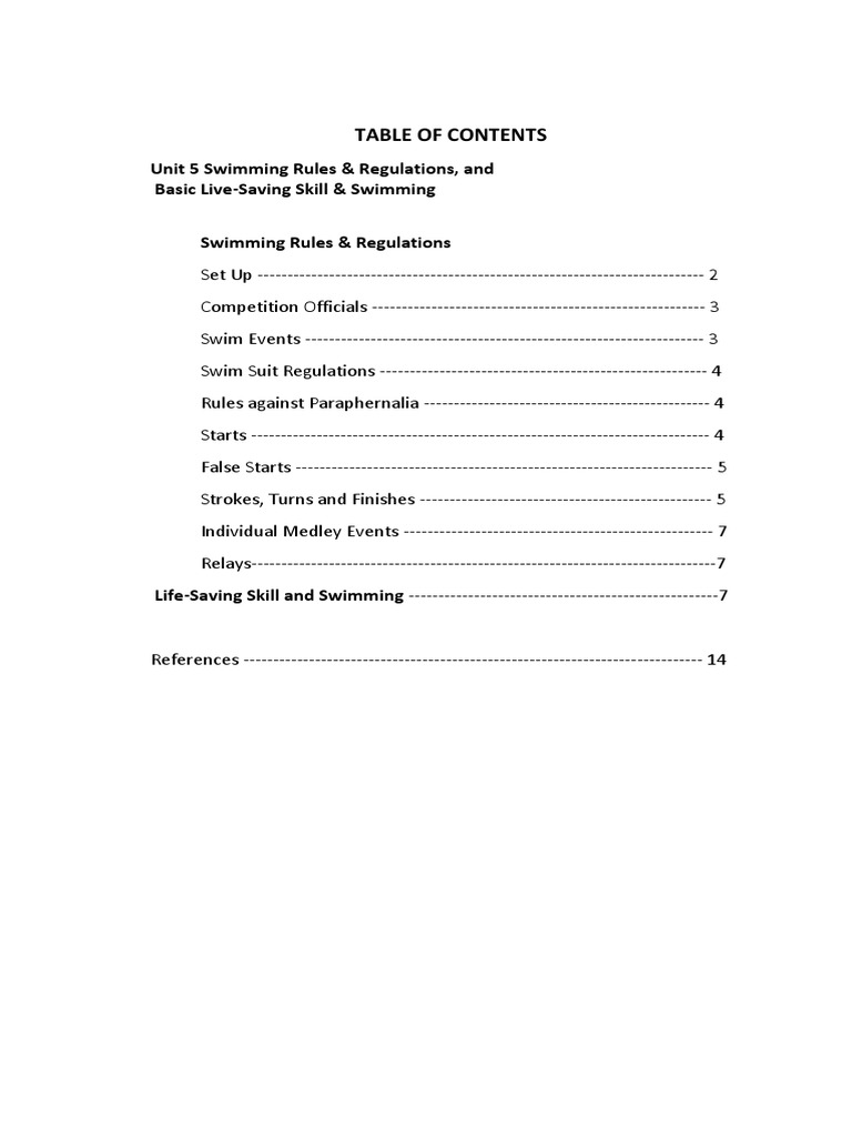 Unit 5 Swimming Rules & Regulations, and Basic Live-Saving Skill ...