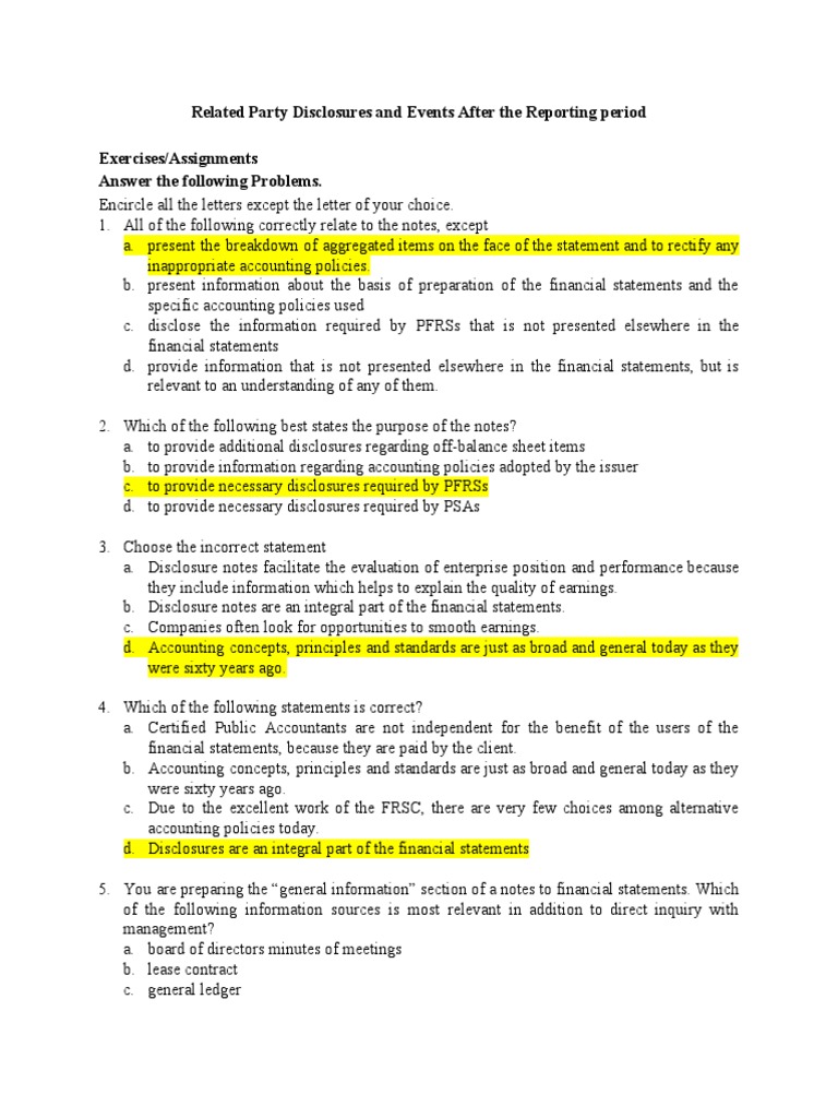 Accounting for Related Party Disclosures and Events After the Reporting ...