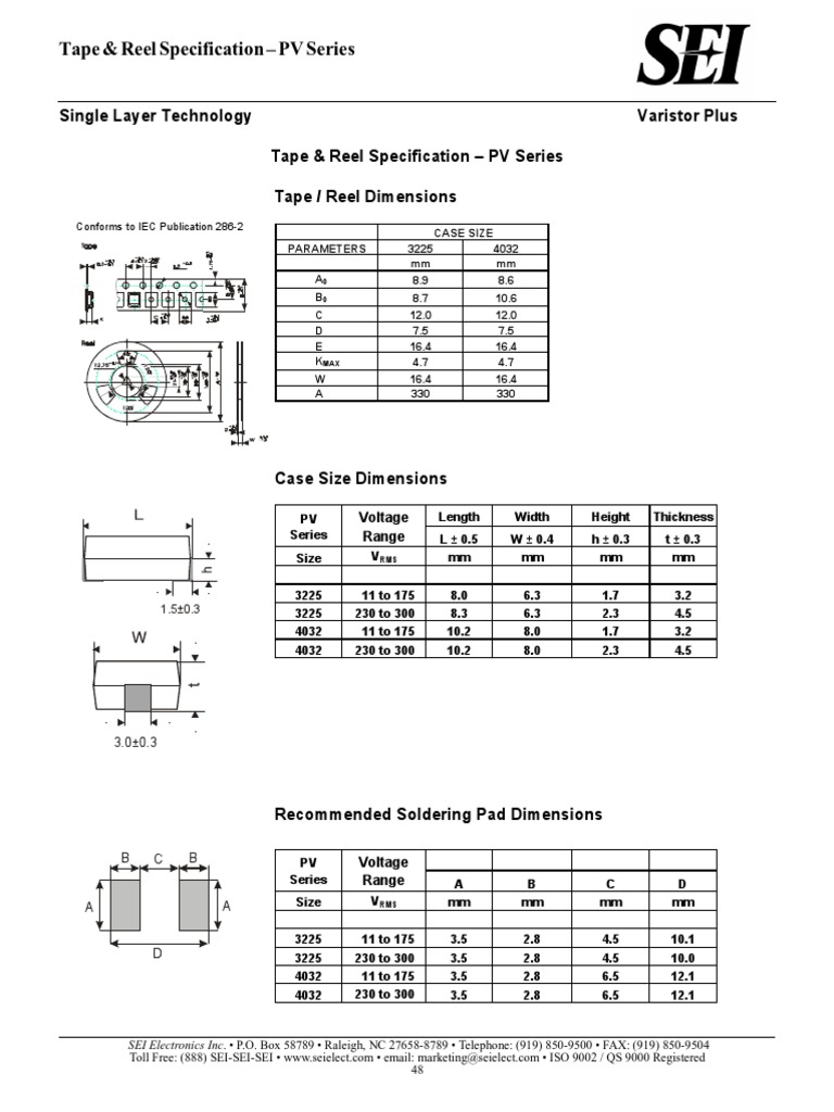 Tape & Reel Specification for PV and DV Series Varistors | PDF ...