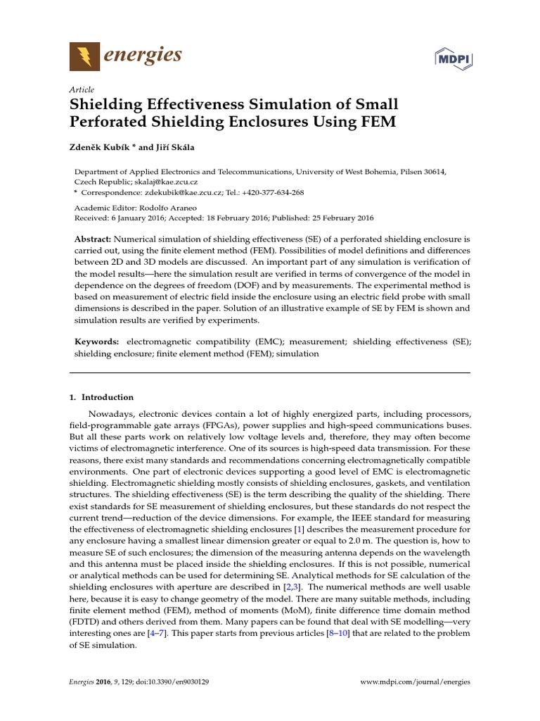 Energies: Shielding Effectiveness Simulation of Small Perforated ...