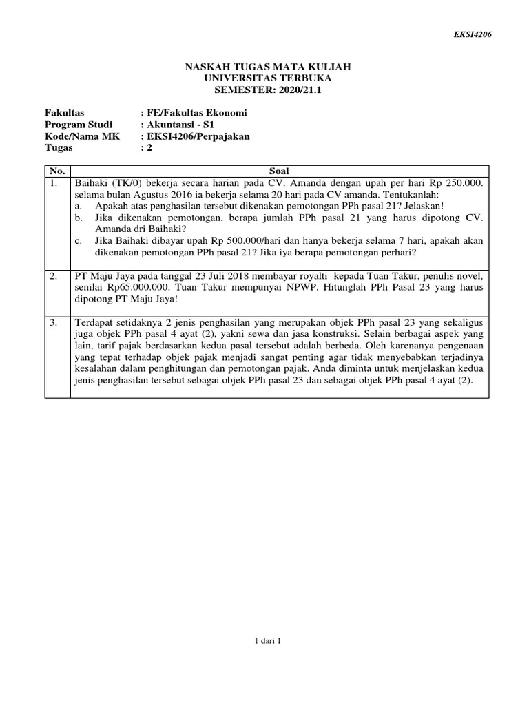 Naskah Eksi4206 Tugas2 PDF | PDF