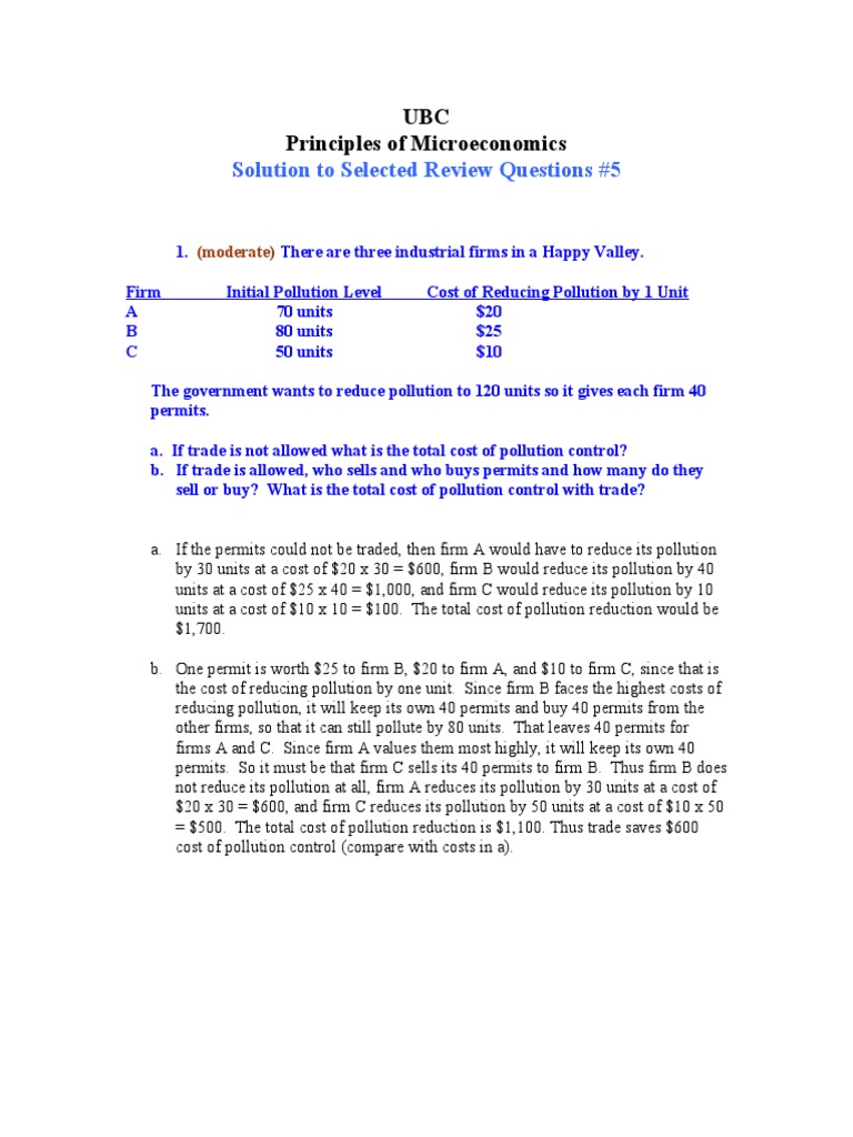 Solution To Selected Review Questions #5: UBC Principles of ...