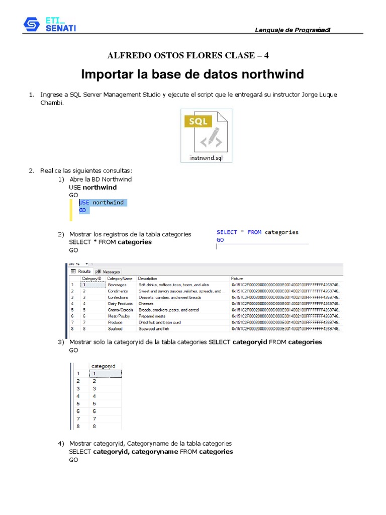 CLASE 4 Importar Northwind en SQL PDF | PDF | SQL | Paradigmas de programación