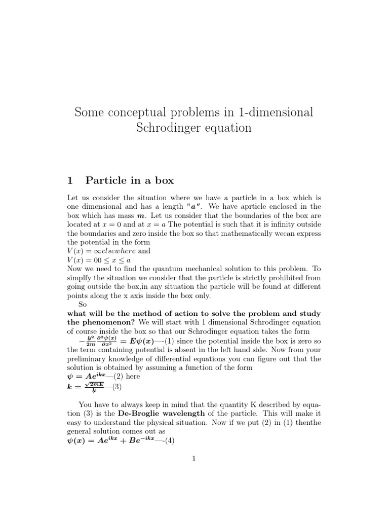 Some Conceptual Problems in 1-Dimensional Schrodinger Equation | PDF | Wave Function ...