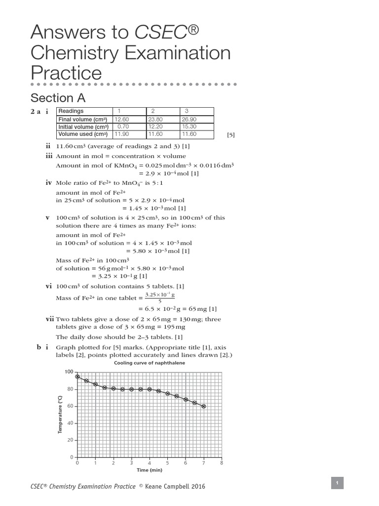 Answers To CSEC Chemistry Examination Practice: Section A | PDF ...