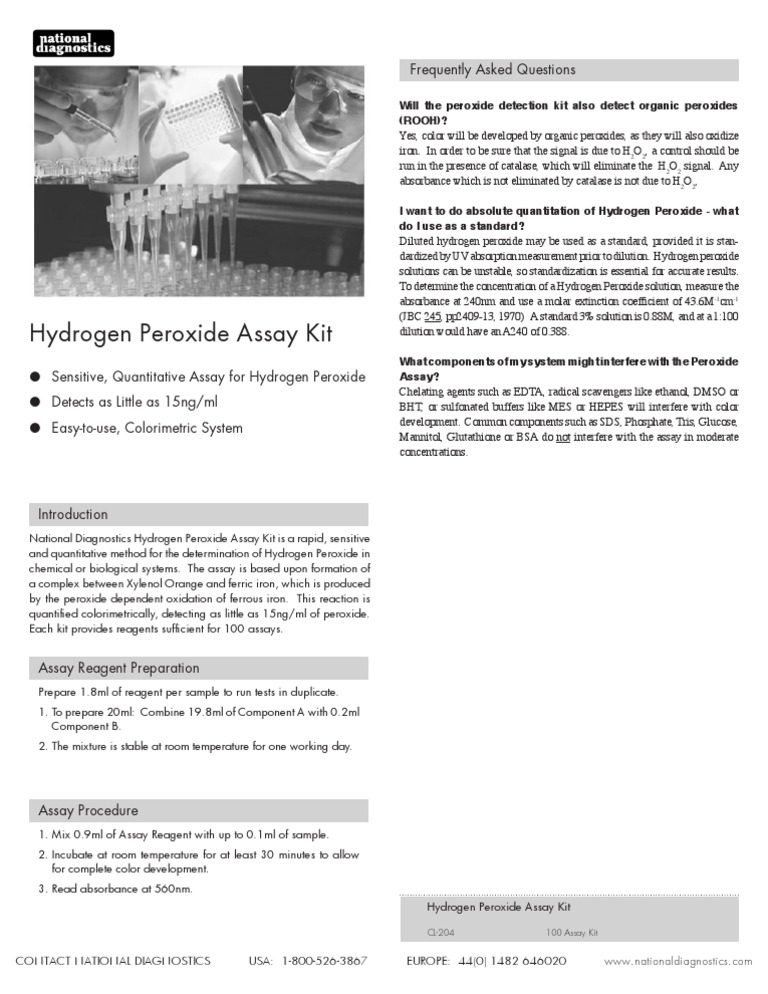 Hydrogen Peroxide Assay Kit Guide | PDF | Hydrogen Peroxide | Assay