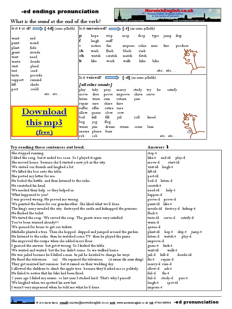 Ed Endings Pronunciation | PDF