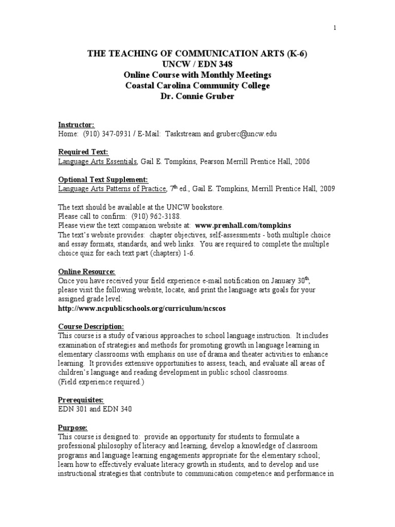 The Teaching of Communication Arts (K-6) Uncw / Edn 348 Online Course ...