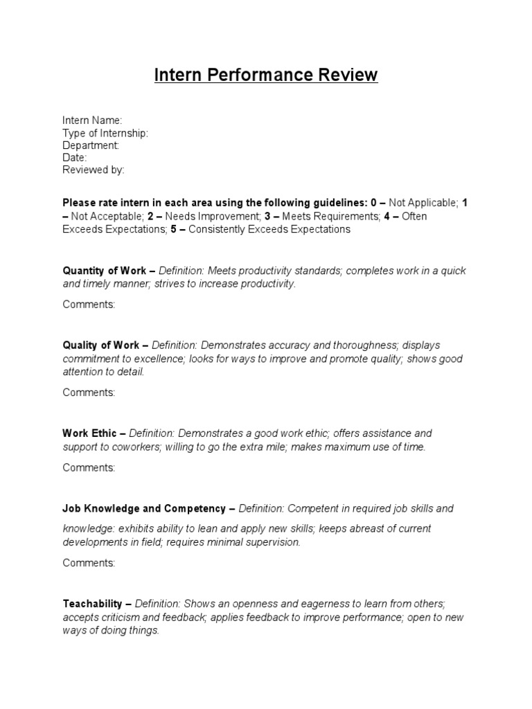 Intern Performance Review Template | PDF | Behavior Modification | Cognitive Science