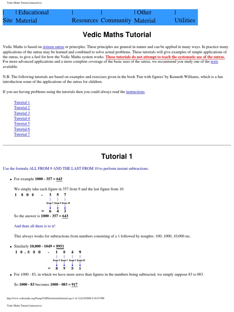 Vedic Maths Tutorial | PDF | Sutra | Multiplication