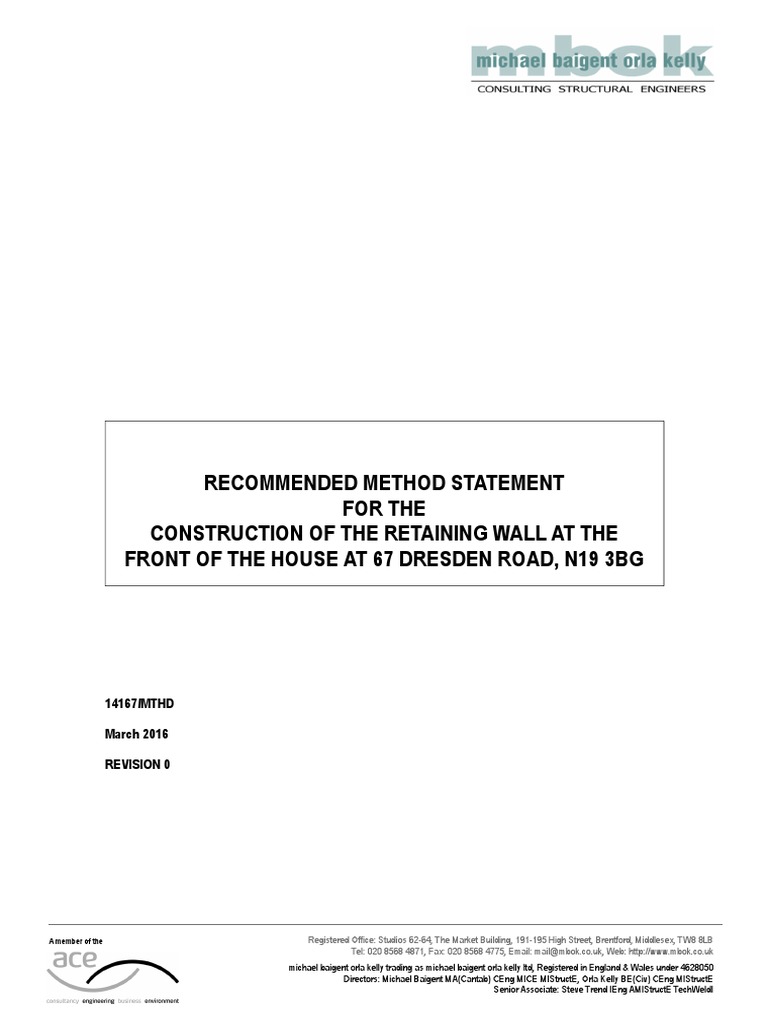 Recommended Method Statement For The Construction of The Retaining Wall ...