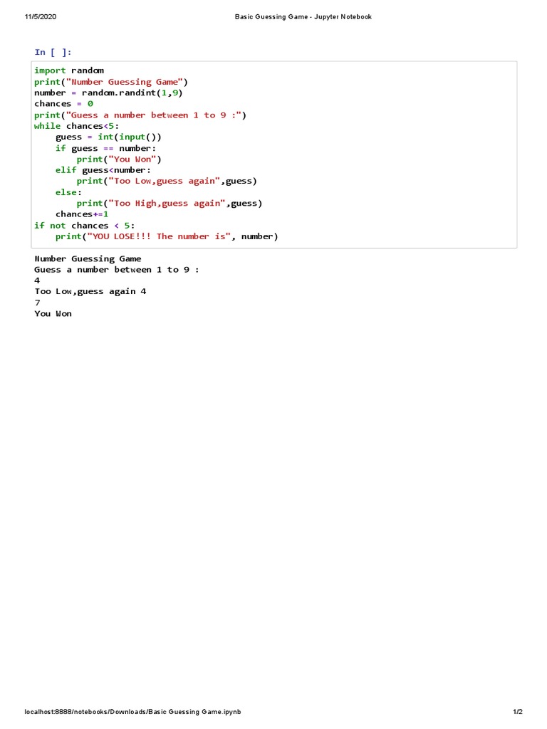 Beginner's Number Guessing Game | PDF
